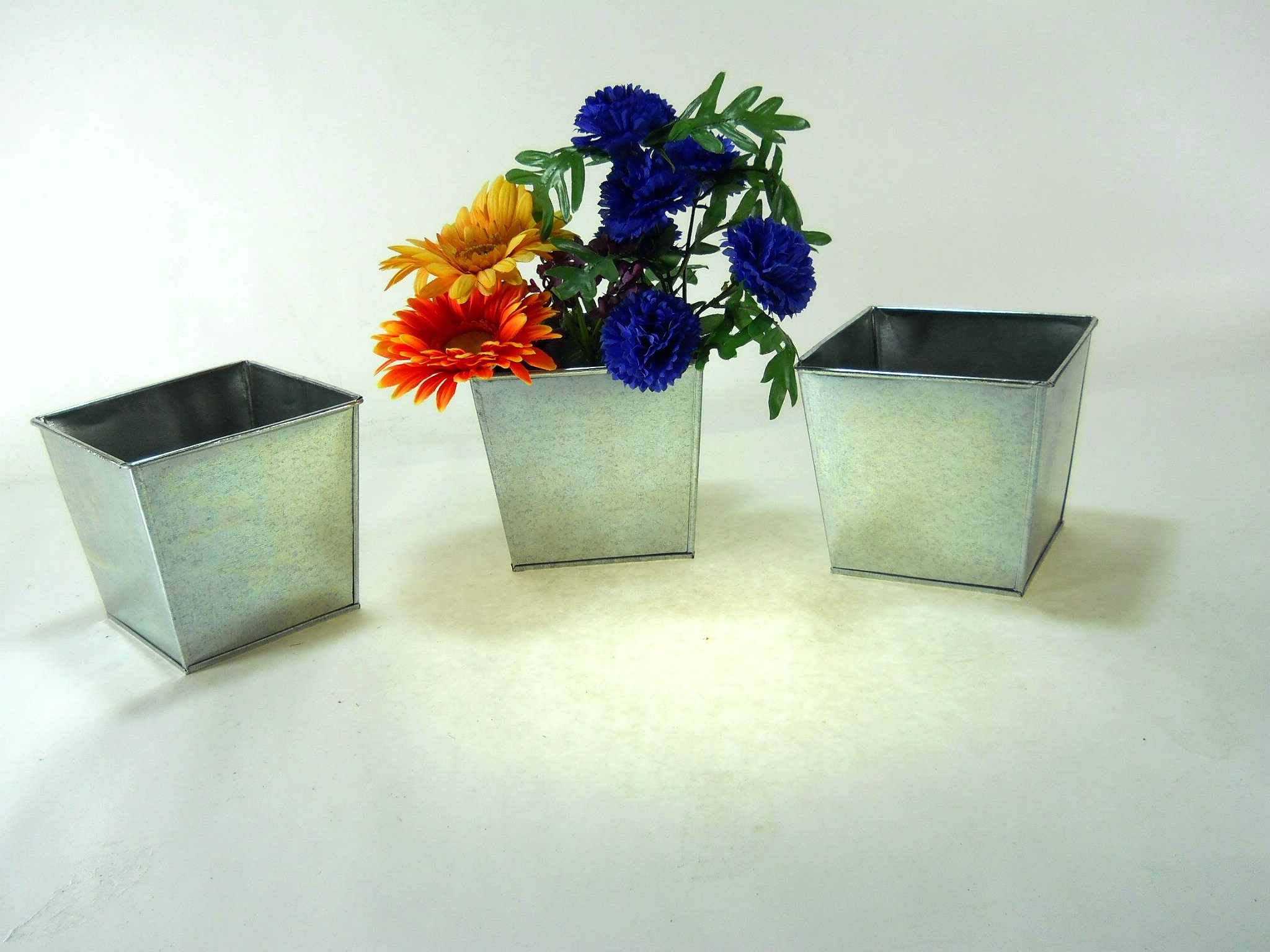 3 pc.set Square Galvanized Pot Bucket 4" tall x 4" wide