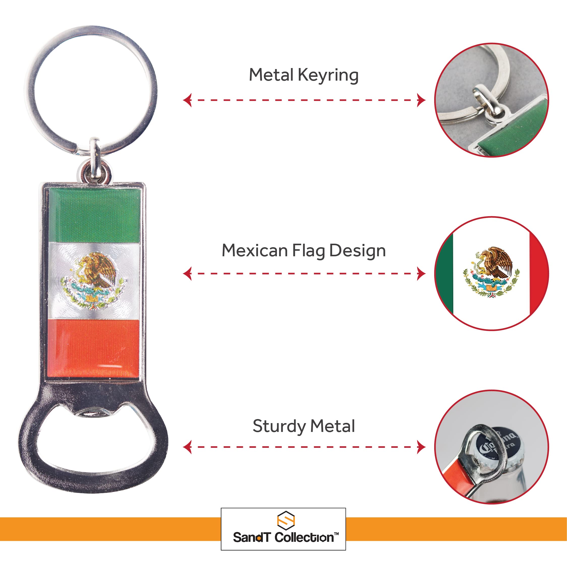 3 Piece Mexican Flag Beer Bottle Opener Keychain