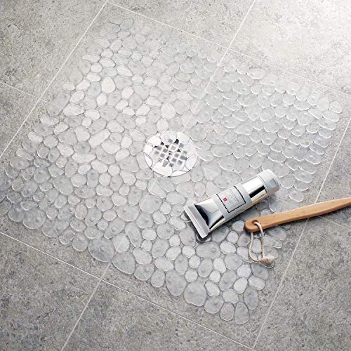 iDesign Plastic Suction Cup Non-Slip Bath Mat, The Pebblz Collection - 22β x 22β, Clear