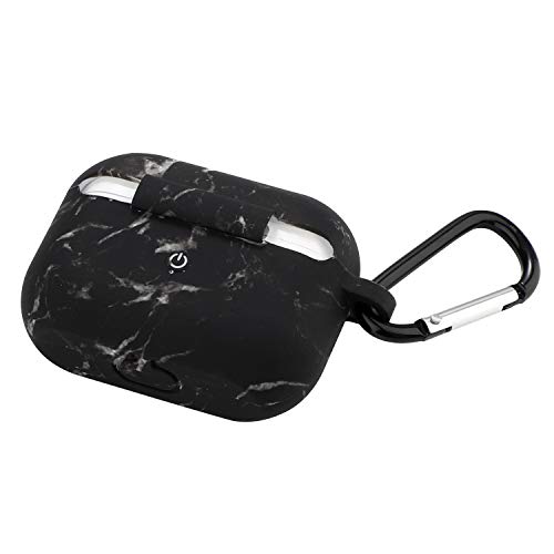 Seadream Silicone Printed Marble Designer Protective Cover Case with Metal Keychain Compatible with Airpods Pro (Marble Black)