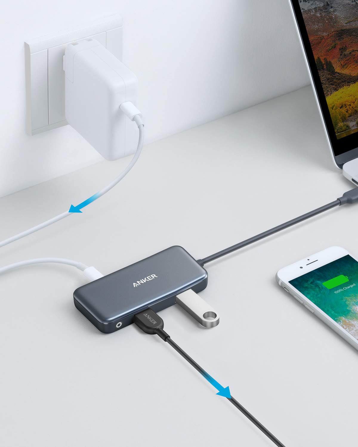 Anker USB C Hub, 4-in-1 USB C Adapter, with 4K USB C to HDMI, 2 USB 3.0 Ports, 60W Power Delivery Charging Port for MacBook Pro 2016/2017/2018, ChromeBook, XPS, and More (Space Grey)