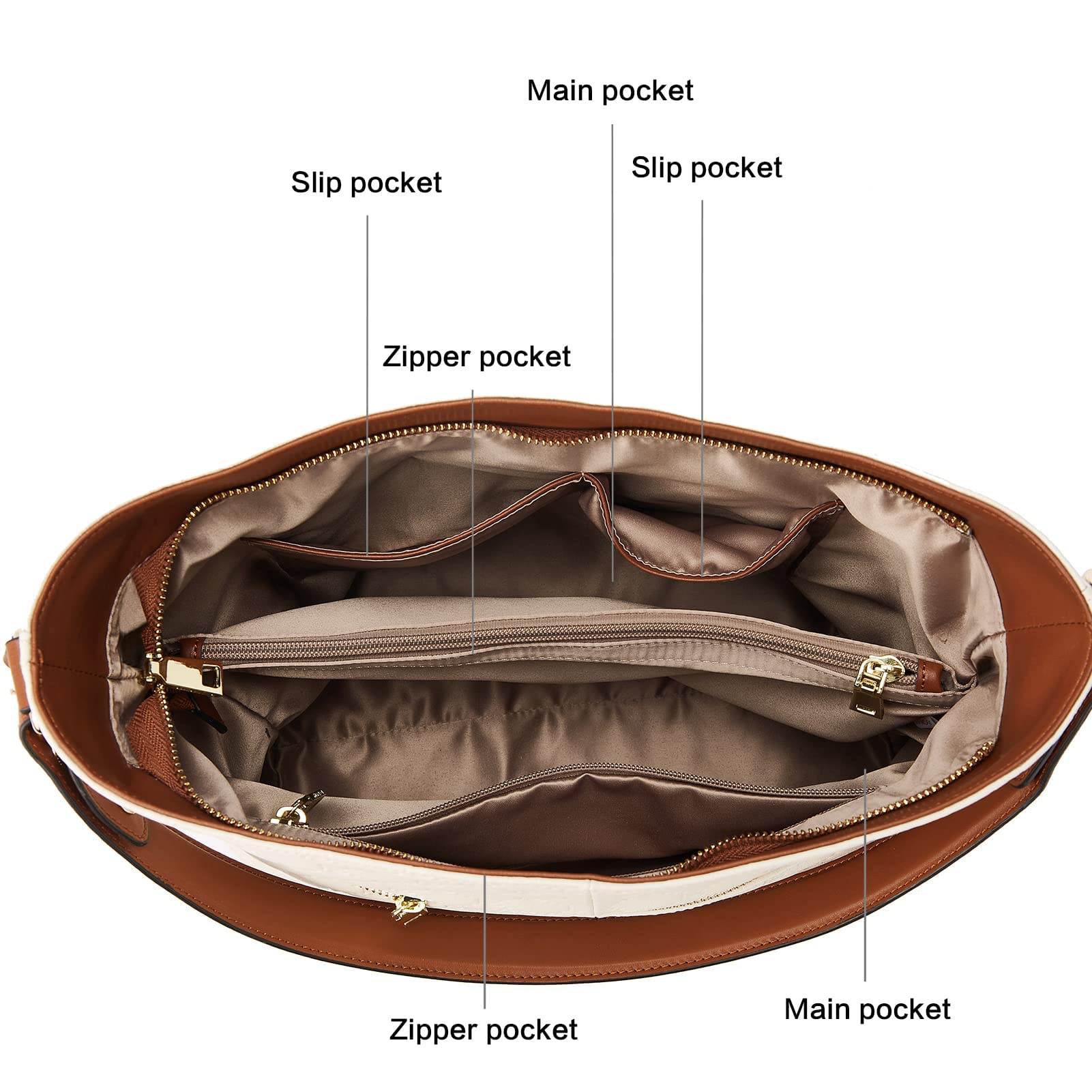 BOSTANTEN Women Leather Handbag Designer Large Hobo Purses Shoulder Bags Bundled with Small Bifold Zipper Pocket Wallet Card Case Purse with ID Window Brown