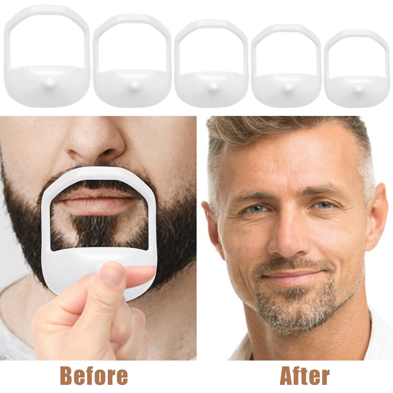 5 PCS Goat Beard Shaving Styling Template for Men, Different Size Goatee Trimming Stencil, Beard Shaper Styling Tool for Hairline Line-up, Sideburns, Mustache