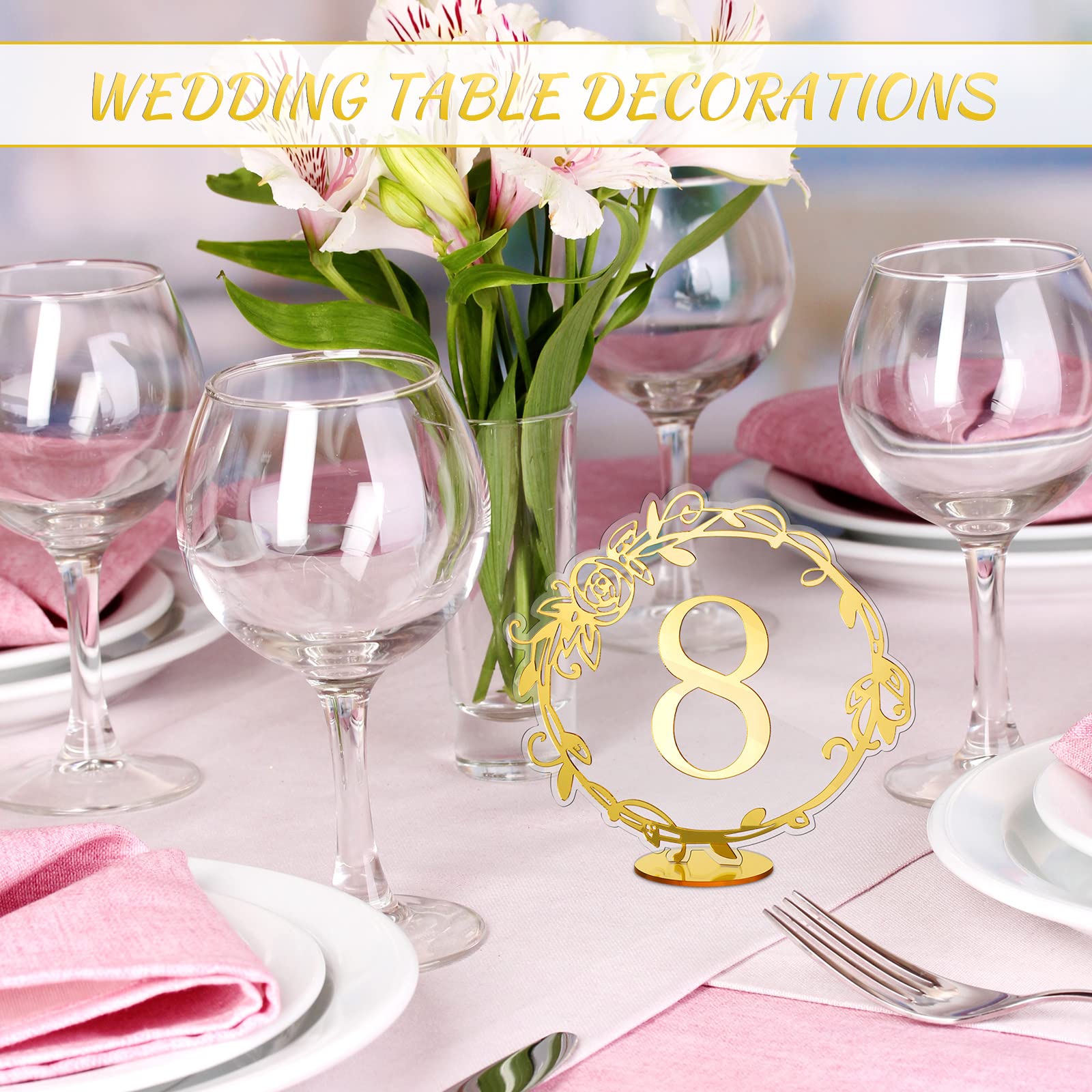 20 Pieces Table Numbers Wedding Table Numbers 1-20 Gold Acrylic Table Numbers for Wedding Reception Table Numbers Stands with Holder Base Elegant Mirror Table Numbers for Wedding Party Event Catering