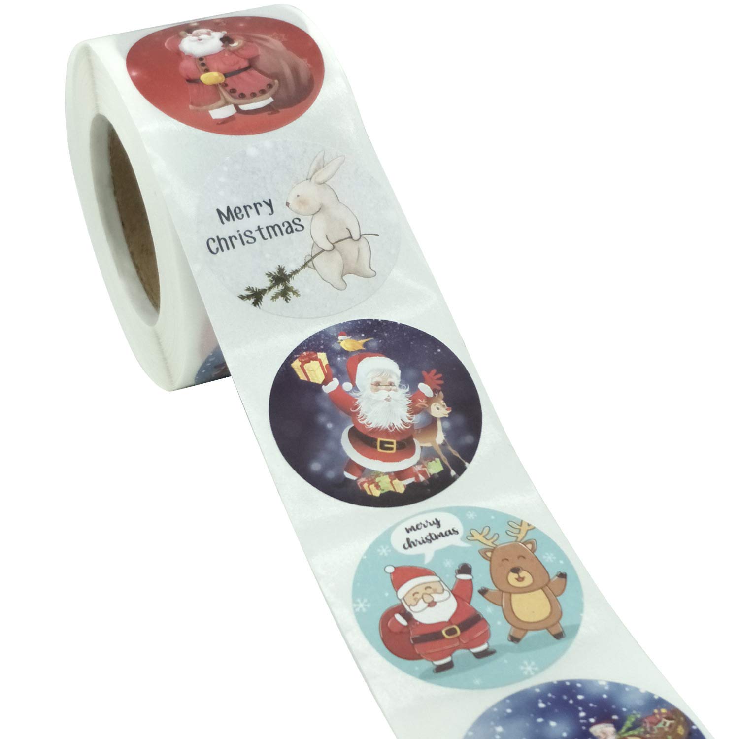 500pcs Christmas Stickers Roll - 1.5" Santa Claus Elk Merry Christmas Round Labels for Envelopes Gift Bags Wrapping Holiday Decoration (A)
