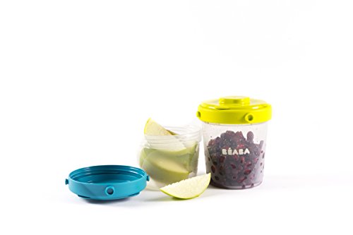 BEABA Clip Containers, Set of 6, 7 oz, Baby Food Storage Containers with Lid, Reusable Baby + Toddler Snack Containers, Freezer & Dishwasher Safe, Peacock