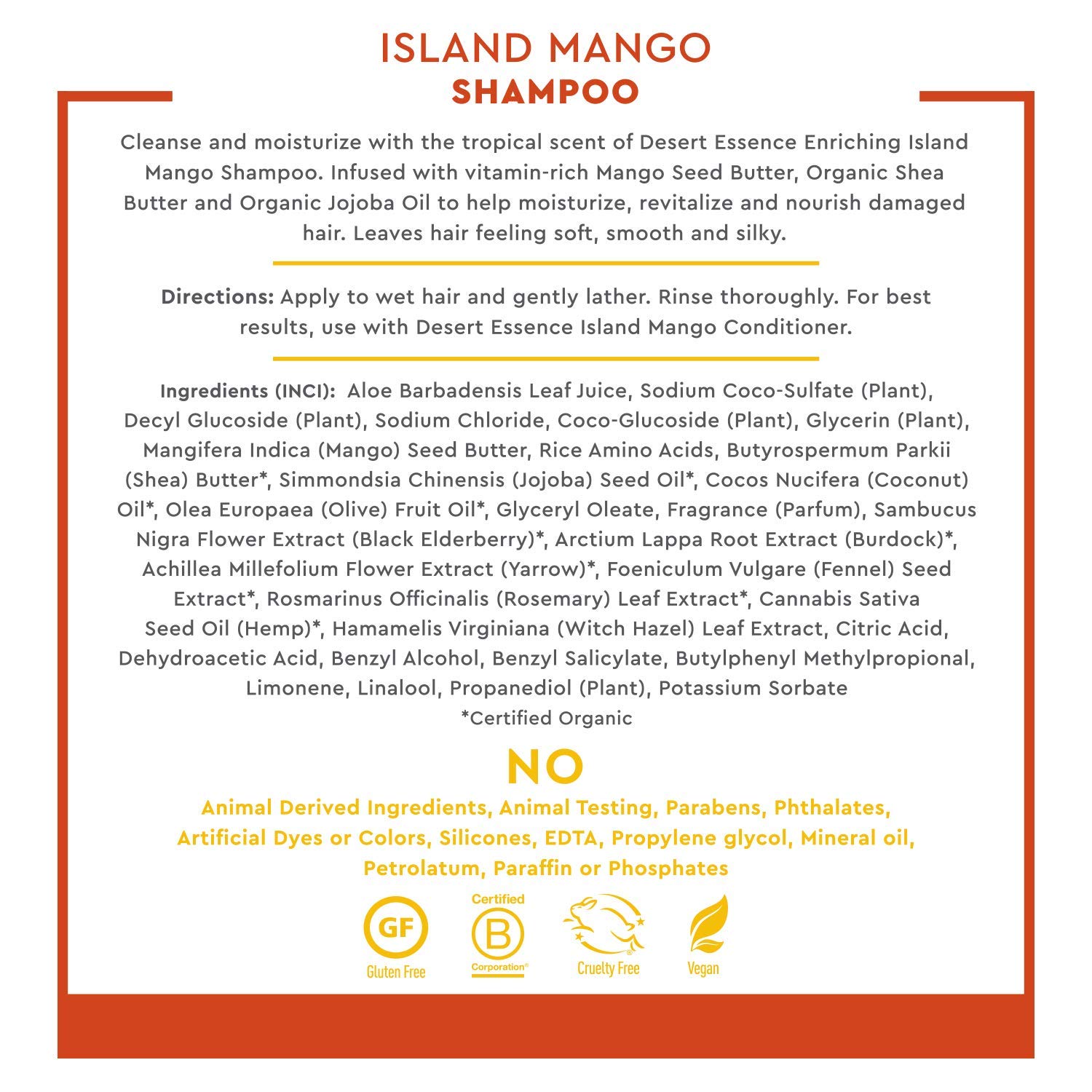Desert Essence Island Mango Shampoo & Conditioner Bundle - 8 Fl Ounce - Enriching - Shea Butter - Jojoba Oil - Smooth & Silky - Soft & Healthy