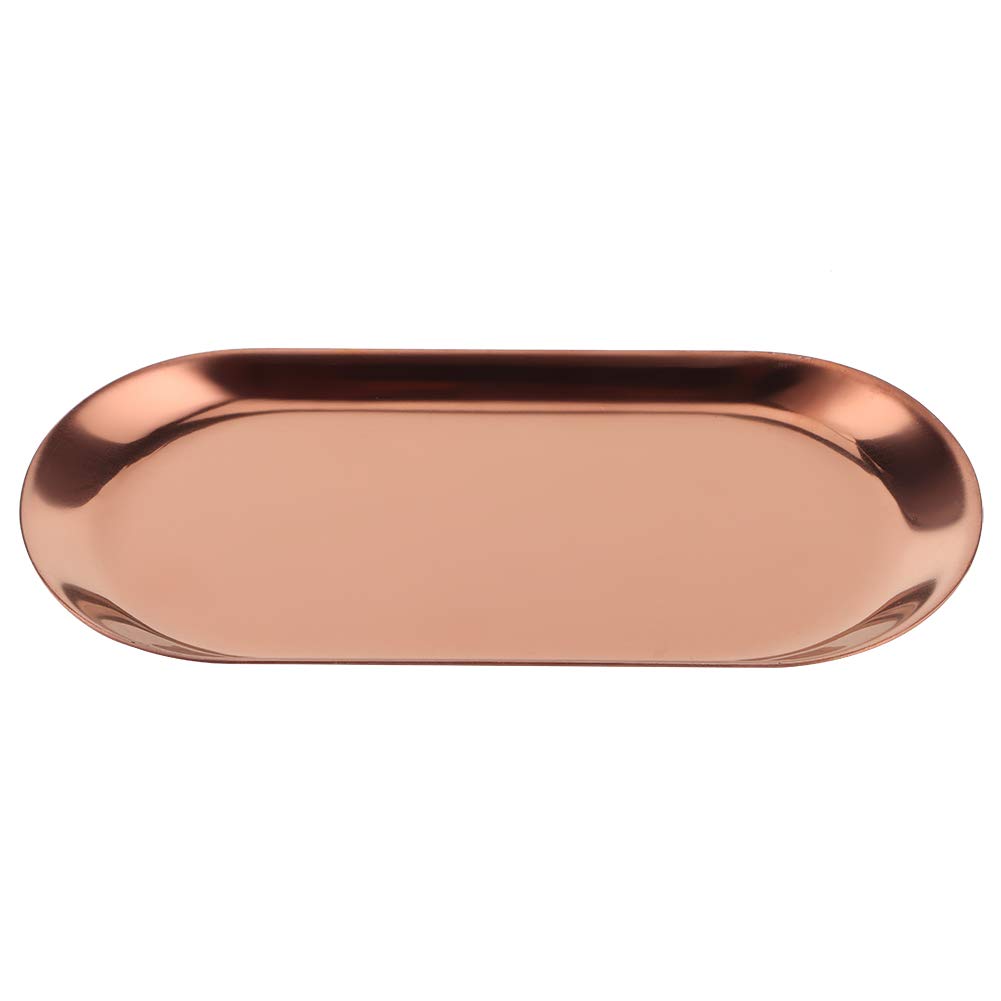 5pcs Stainless Steel Oval Shaped Towel Tray Cosmetics Jewelry Storage Tray Dish Plate (Rose Gold)
