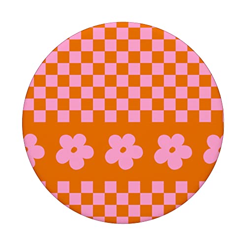 Aesthetic Checker Retro Groovy Flowers in Red Pink Colors PopSockets Swappable PopGrip