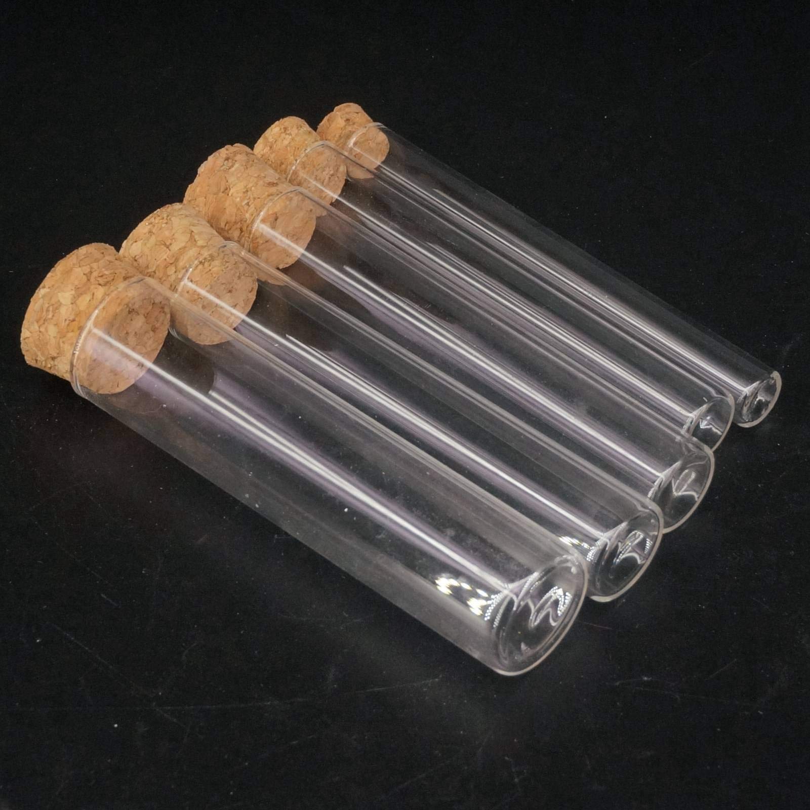 no logo 5pcs Oute Diameter 12mm 15MM 18MM 20MM 25MM 30MM 35MM 40mm Lab Glass Test Tube Flat Bottom with Wood Stopper Thermostability (Capacity : 30x100mm)
