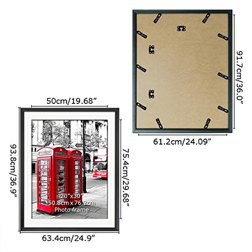 Giftgarden 24x36 Poster Frames Matted to Display 20x30 Photo, 4 Pack 24 by 36 Inch Black Picture Frame Set Without Mat, 20 by 30 Wall Arts with Mat