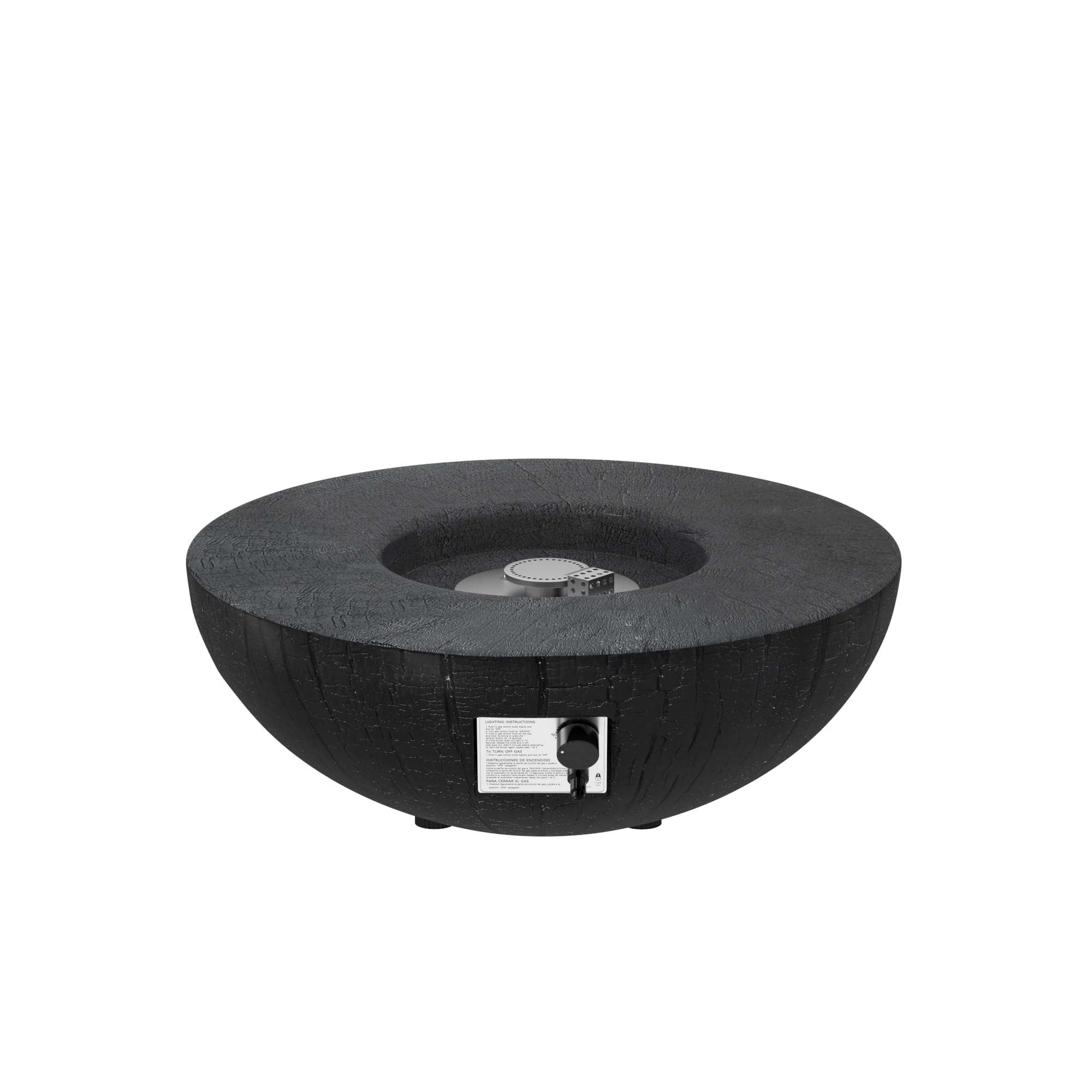 28 Inch Round Firepit Lunar Bowl 30,000 BTU Outdoor Fire Pit Table Patio Heater Firepit Base Coffee Table for Backyard Garden Cover Lava Rock Included (Tank Outside), Black