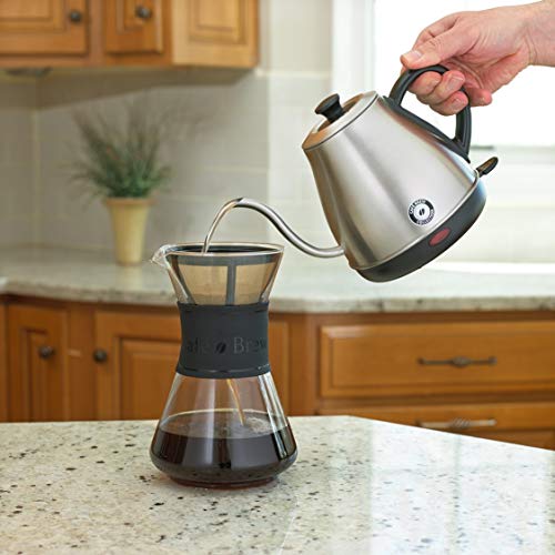 CAFE BREW COLLECTION Pour Over Coffee Maker with Permanent Filter, 1.2 Liter, 40 Ounce, Black Band