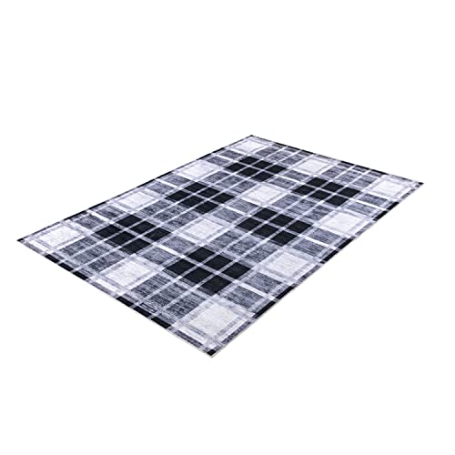 Abani 5' x 8' Rectangular Area Rugs - Cream Grey Farmhouse Plaid Polypropylene, Non-Shedding and Stain Resistant Machine Washable Large Rugs