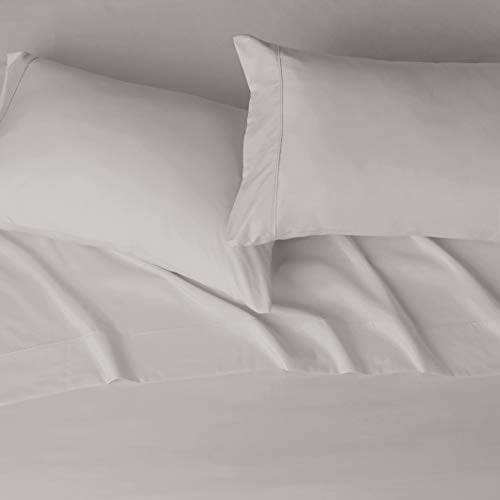 Amazon Basics Lightweight Super Soft Easy Care Microfiber 4-Piece Bed Sheet Set with 14-Inch Deep Pockets, Queen, Light Gray, Solid