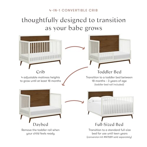 Babyletto Palma 4-in-1 Convertible Crib with Toddler Bed Conversion Kit in Warm White/Natural Walnut, Greenguard Gold Certified