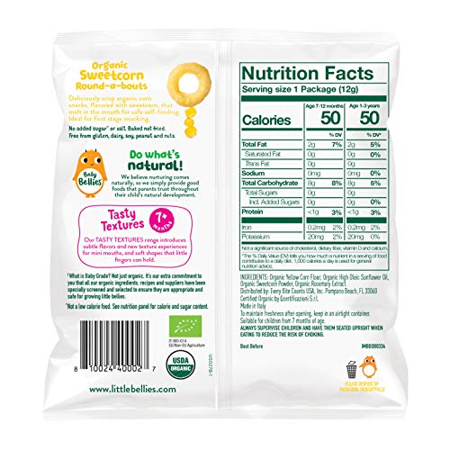 Little Bellies Organic Round-a-bouts Baby Individual Snack Packs, Sweetcorn, 0.4 Ounce (Pack of 6)