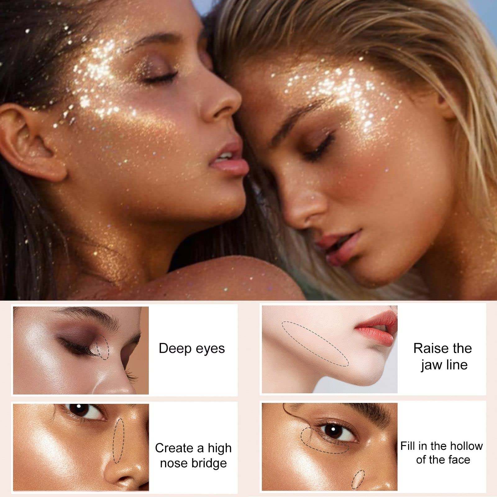 3 PCS Polvo De Hadas, Fairy Highlight Patting Powder Highlighter Body Brightens the Natural Three-dimensional Face Powder Blusher (3 Colors)