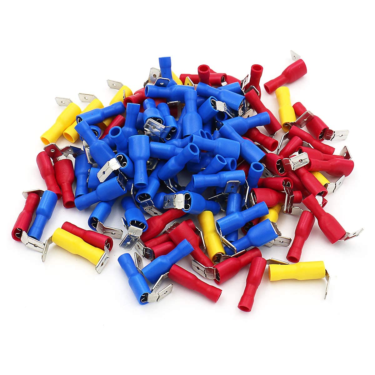 Baomain 1/4" Piggyback Spade Crimp Terminal Connector 0.5-6.0mm² 22-10 AWG Pack of 100