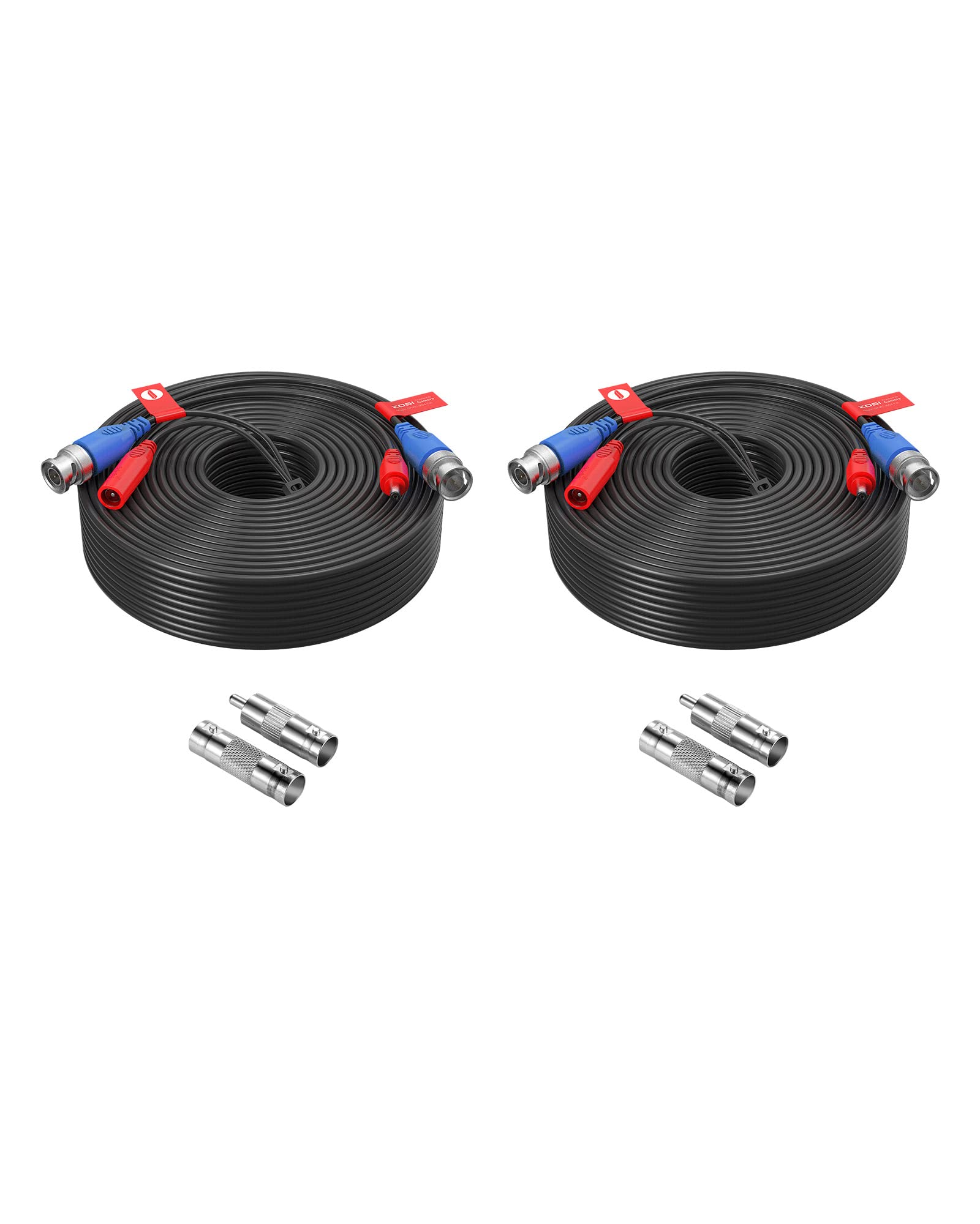 ZOSI 2 Pack 100ft All-in-One Video Power Cable, BNC Extension CCTV Camera Cable for Security DVR System, Included 2X BNC Connectors and RCA Adapters