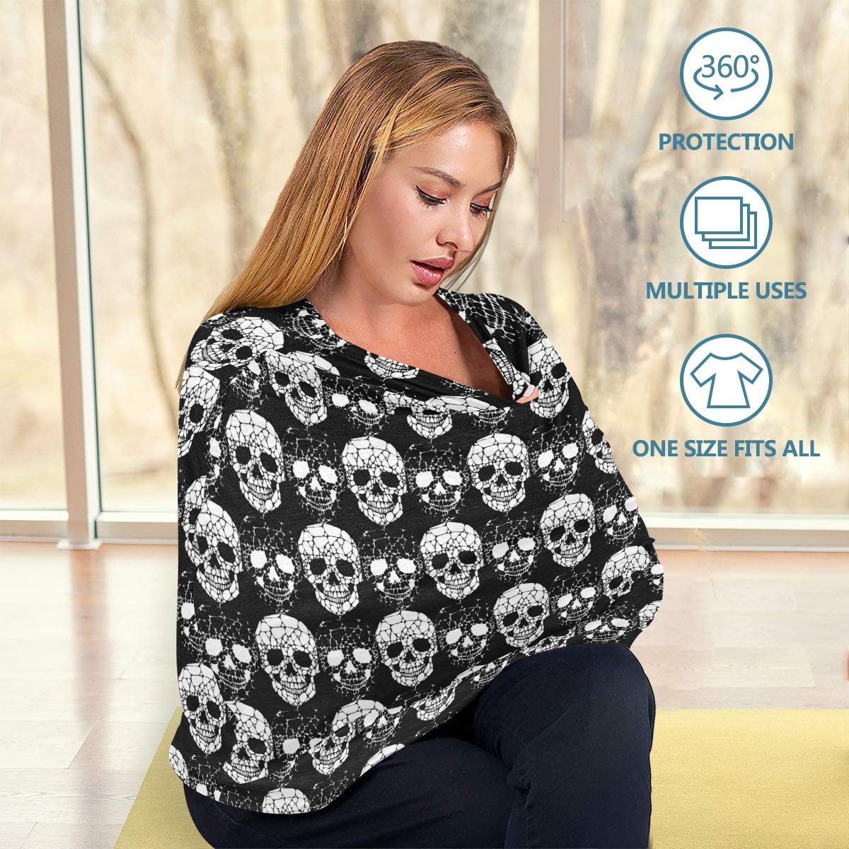 Nursing Cover Breastfeeding Scarf Gothic Skull- Baby Car Seat Covers, Stroller Cover, Carseat Canopy (n)