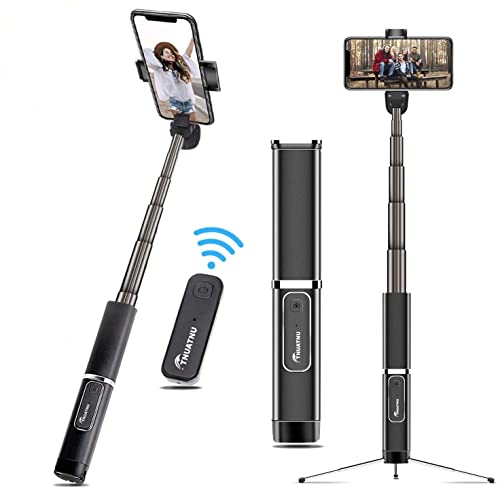 Selfie Stick Tripod, Aluminum Integrated Storage Design Phone Tripod with Wireless Remote Controller - Compatible for iPhone X/Xs/XR/iPhone 8/8Plus/iPhone 7/iPhone 6 and All Android Phone