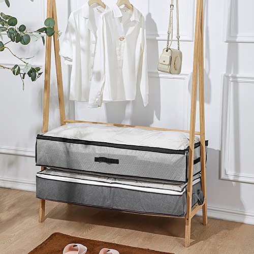 adikaka Underbed Storage Containers Bags 3-Pack, Foldable Large Fabric Container with Clear Window and Reinforced Handles for Clothes and Blankets - 40 x 20 x 7 Inches, Gray