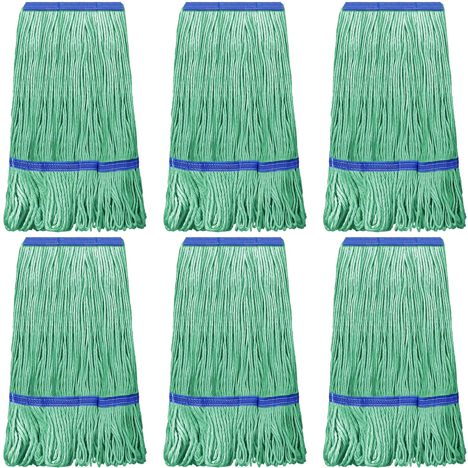 6 Pack Heavy Loop End Cotton String Mop Head Heavy Duty Mop Head Commercial Refills Mop Head Replacement for Home Industrial Commercial Cleaning (Green, Blue)