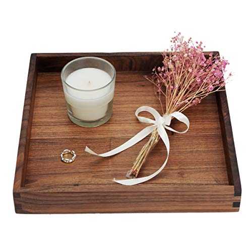 MAGIGO 12 x 12 Inches Small Square Black Walnut Wood Ottoman Tray, Serve Tea, Coffee or Breakfast in Bed, Classic Wooden Decorative Serving Tray