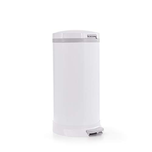Bubula Step Premium Steel & Aluminum Diaper Waste Pail with Air Tight Lid and Security Lock for Nursery or Any Room Use, White