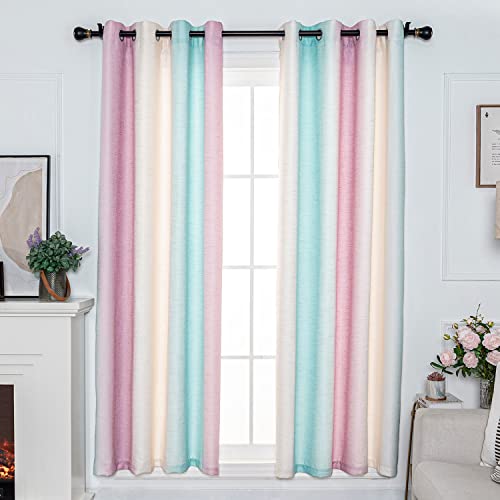 FY FIBER HOUSE Multicolor Curtains Gradient Grommet DarkeningοΌLinen Look Pink and White Curtain for Living Dining Room,Decorative Window Ombre Drapes for Boys Girls Kids Bedroom 52Wx95L Inch 2 Panels