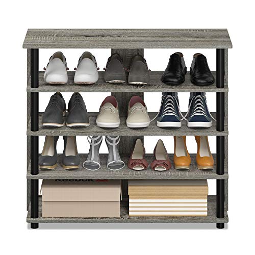 Furinno Turn-N-Tube 5 Tier Wide Shoe Rack, French Oak Grey/Black
