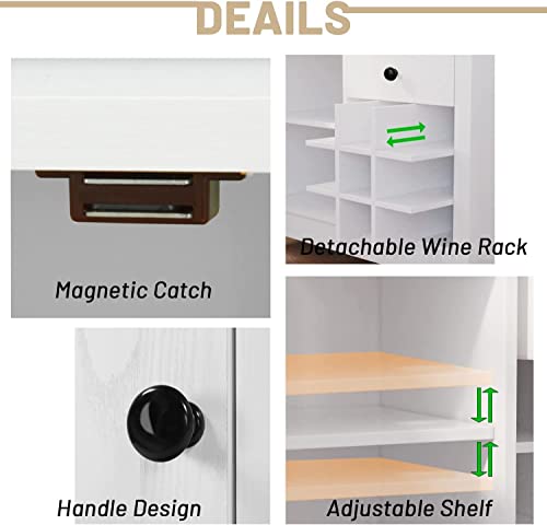 4ever2buy White Coffee Bar Cabinet with Storage, Kitchen Buffet Cabinet with Barn Door, Farmhouse Coffee Bar with Adjustable Shelf, Small Coffee Bar Table with Drawer Open Shelf, Dining Living Room