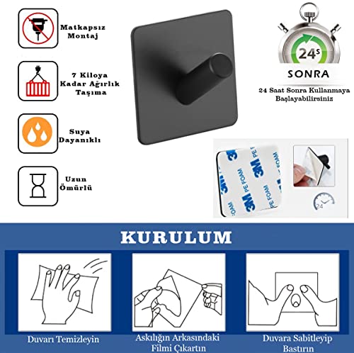 Adhesive Hooks - 5 Pack Heavy Duty Wall Hooks Waterproof Stainless Steel Hooks for Hat Towel Robe Hooks Rack Wall Mount - Bathroom Kitchen Home Hotel Office Cabinet and Bedroom Matte BLACK02