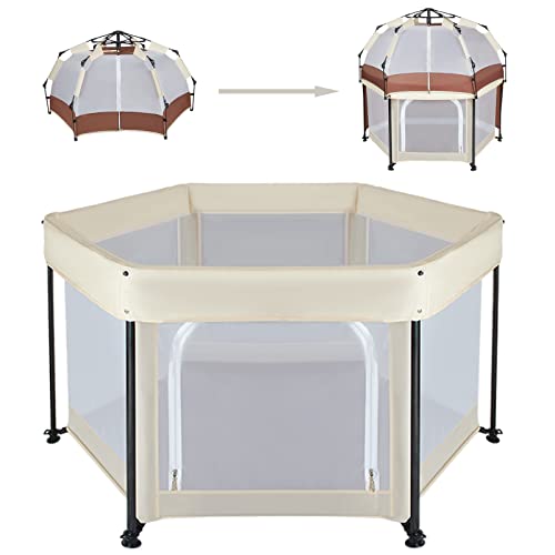 Bend River Portable Baby Playpen with Padded Floor, Toddler Beach Tent with Detachable Canopy, Play Yard for Indoor and Outdoor White