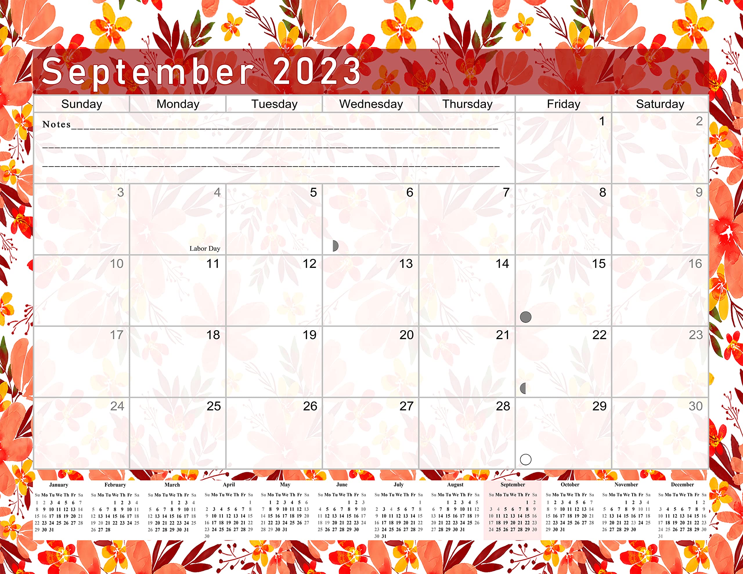 2023-2024 Calendar 16 Months Student Calendar/Planner for 3-Ring Binder, Desk, or Wall -v022