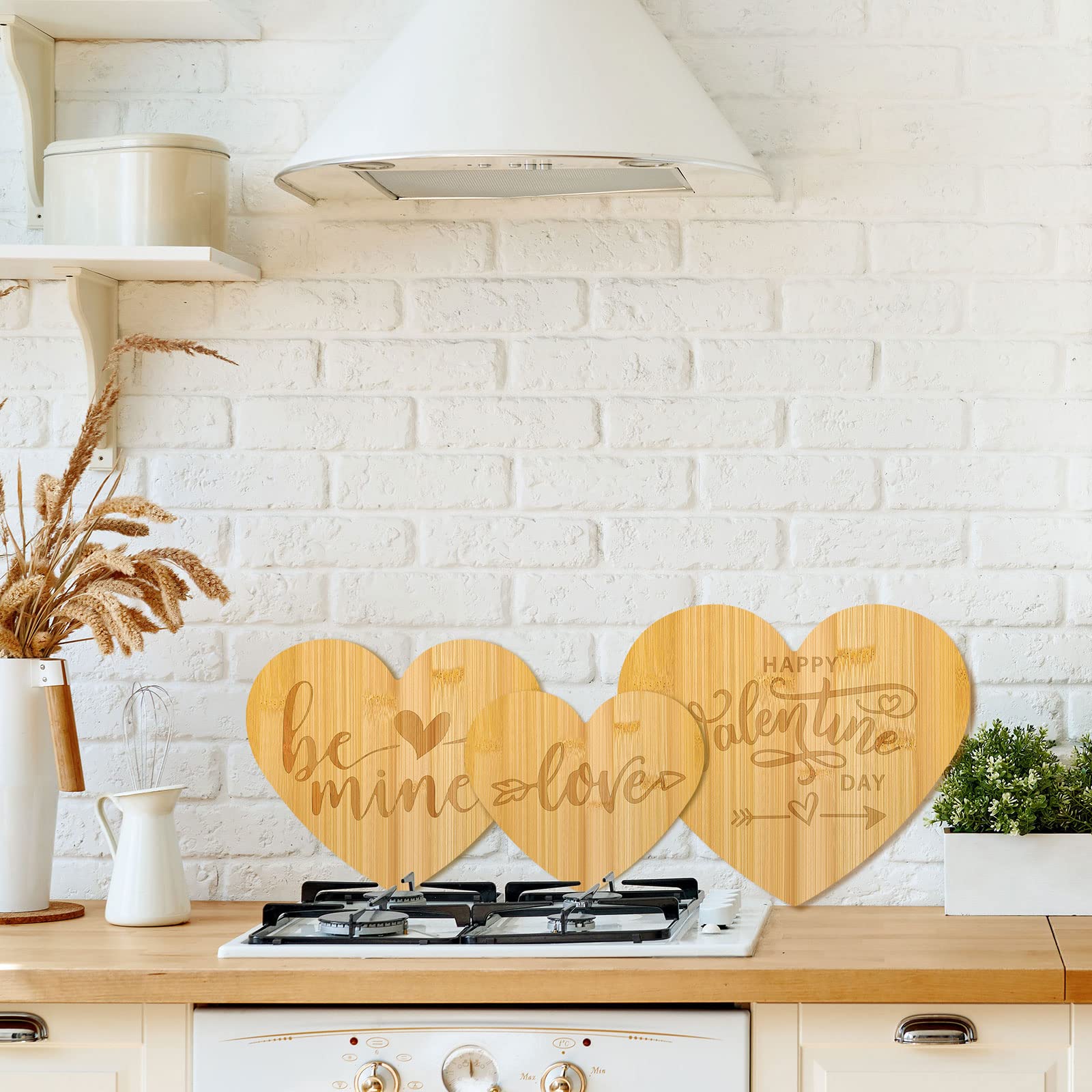3 Pcs Valentine's Day Heart Shaped Cutting Board Wood Bamboo Serving Board 13in 11in 8.3in Charcuterie Bread Board Cheese Serving Platter for Valentine's Day Wedding Anniversary Birthday (Romantic)