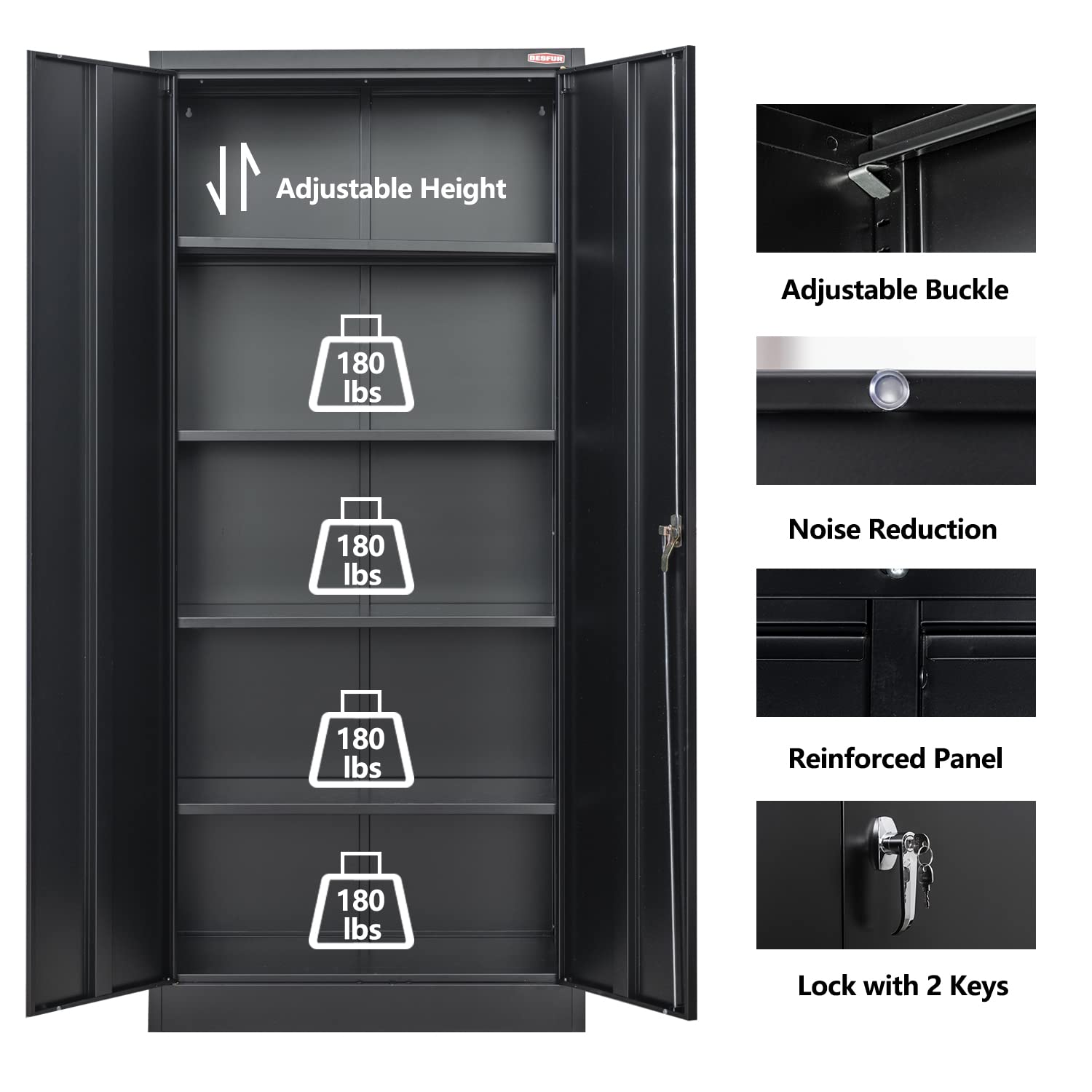 BESFUR Metal Storage Cabinet, 72" H Large Metal Cabinets with 4 Adjustable Shelves and Locking Doors, Classic Steel Storage Cabinet for Home, School, Office, Garage (Black)…