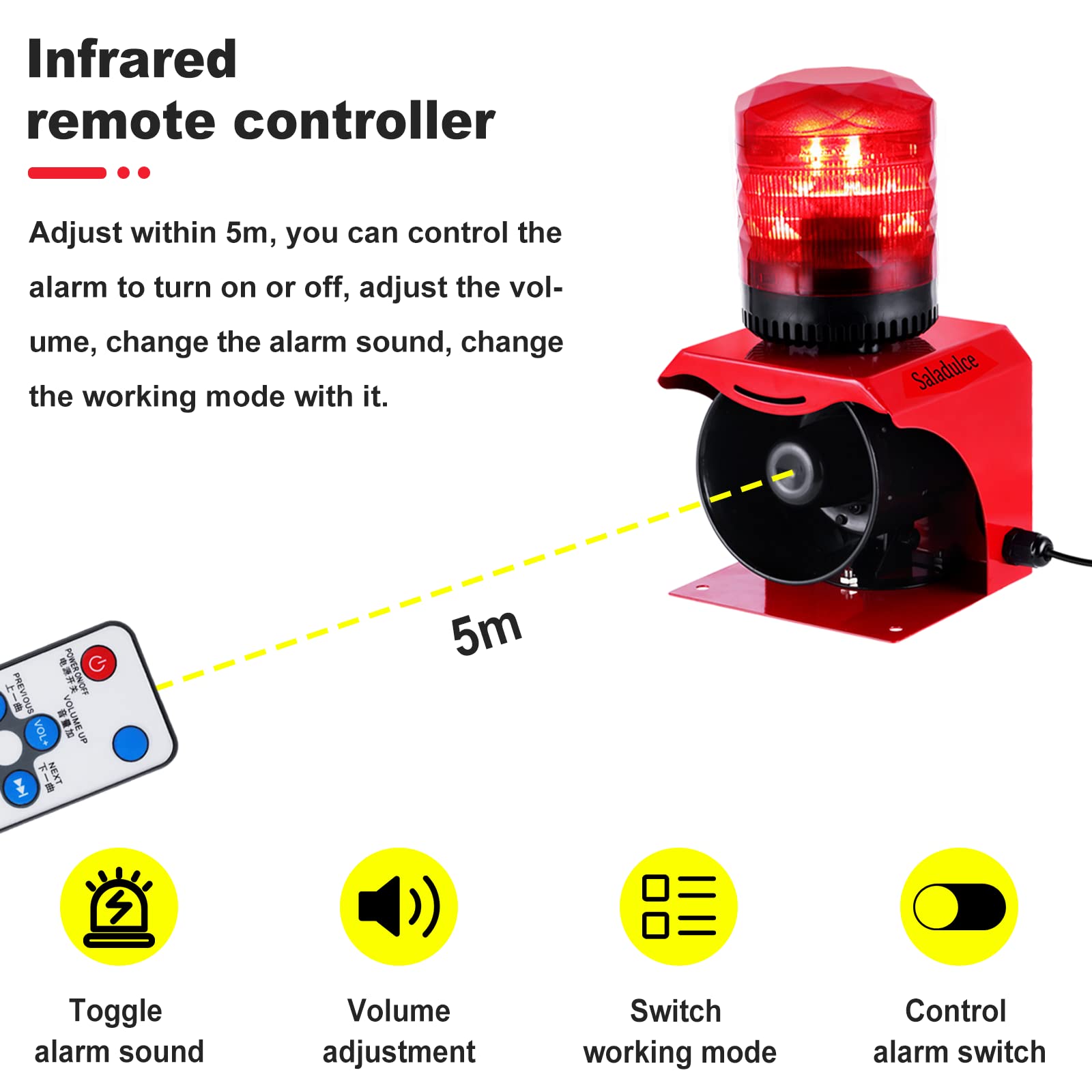 Saladulce Industrial Sound and Light Alarm Emergency Warning Light Outdoor Alarm Horn Siren Safety Voice Strobe Flash 120dB Waterproof (AC 110V-220V)