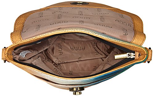 Anna by Anuschka Genuine Leather V-Shap Flap Crossbody Bag | Hand-Painted Original Artwork | Peacock Collage