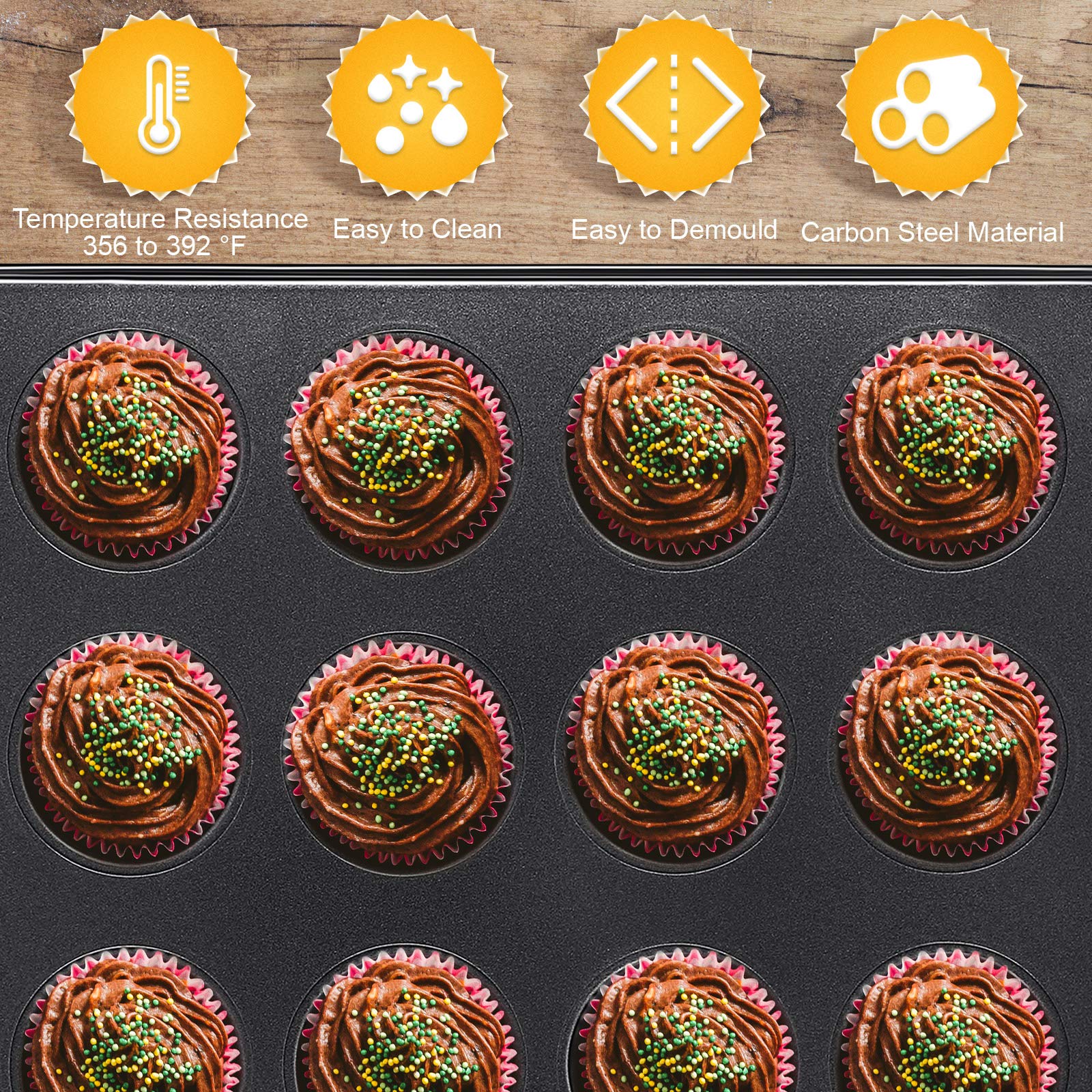 3 Pieces 24 Cups Mini Muffin Pans Carbon Steel Cupcake Tin Trays Kitchen Cupcake Pans Nonstick Baking Pans for Baking Brownie, Cake, Dessert