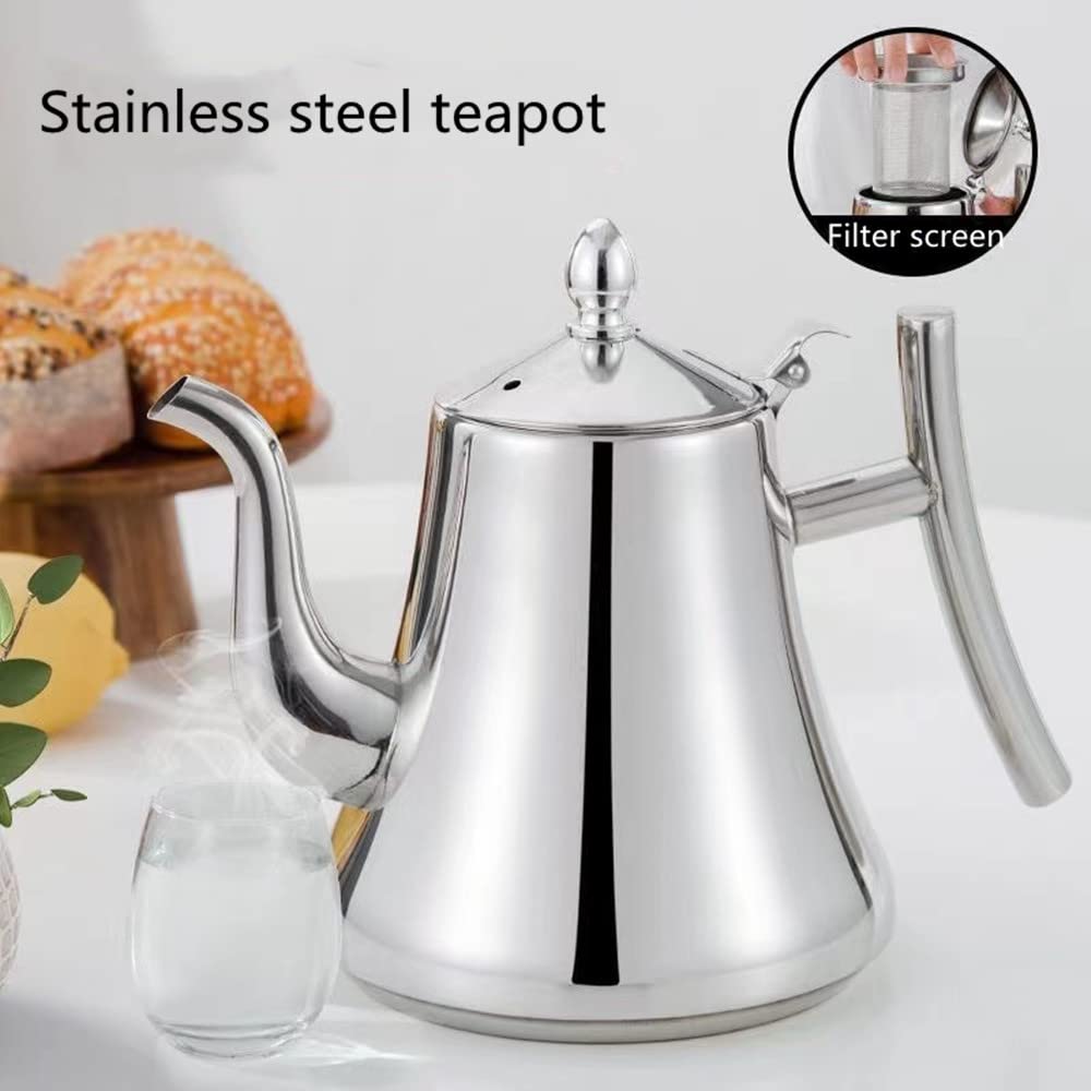50oz/ 1500ml Stainless Steel Teapot, JYJFGSFA Metal Tea Kettle with Removable Infuser, Oil Can with Filter Coffee Server Table Serving Pot for Home, Restaurant, Outdoor, Dishwasher Safe(Silver)