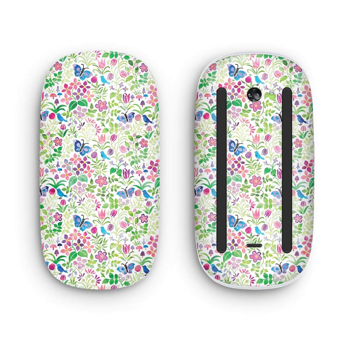 Design Skinz Butterflies and Flowers Watercolor Pattern V2 Vinyl Decal Compatible with The Apple Magic Mouse 2 (Wireless, Rechargable) with Multi-Touch Surface