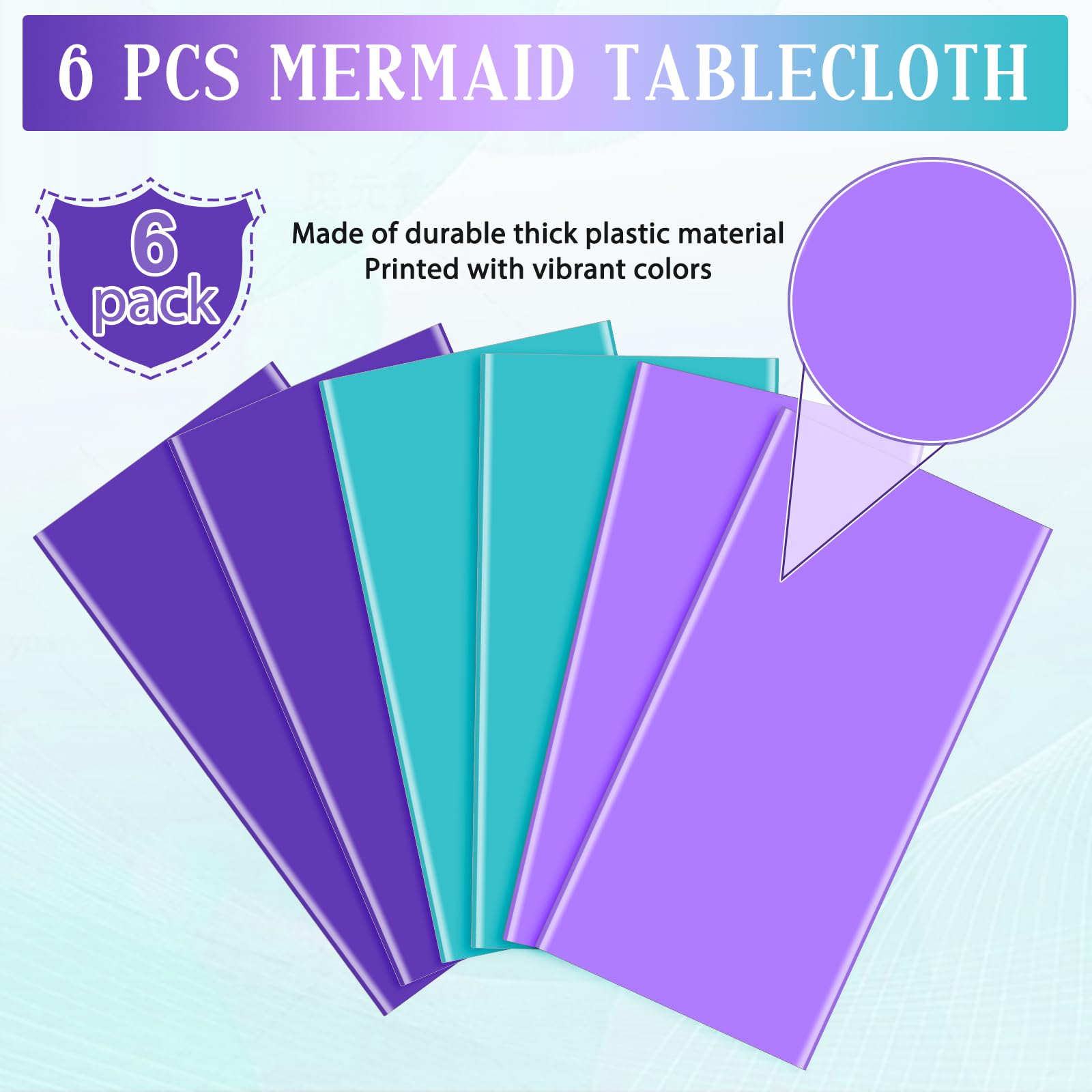 6 Pack Mermaid Tablecloth, Blue Purple Princess Tablecloths, Disposable Mermaid Plastic Rectangle Table Covers for Girl Birthday, Baby Shower, Wedding and Ocean Themed Party Decorations 54 x 108 Inch