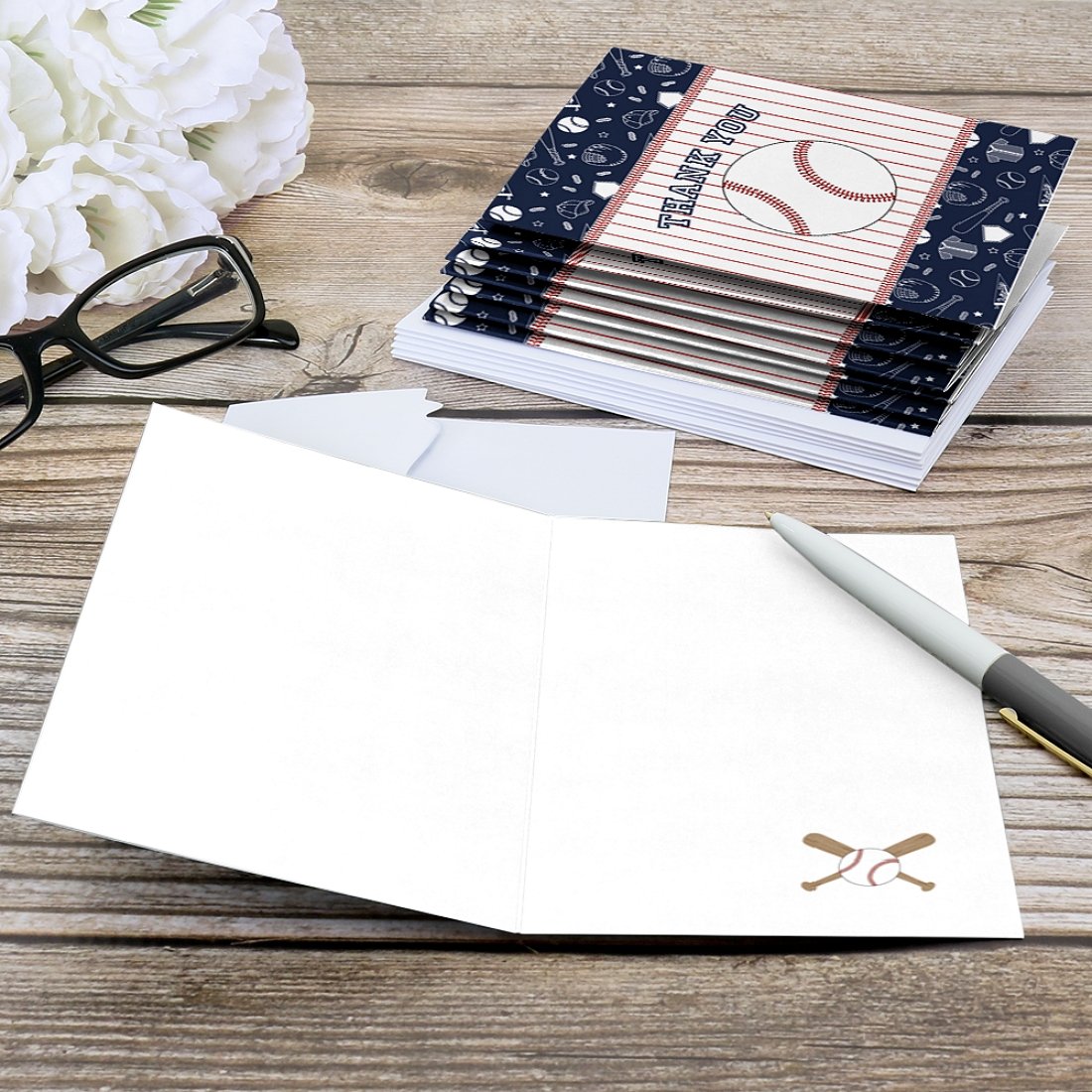 Big Dot of Happiness Batter Up - Baseball - Baby Shower or Birthday Party Thank You Cards (8 count)