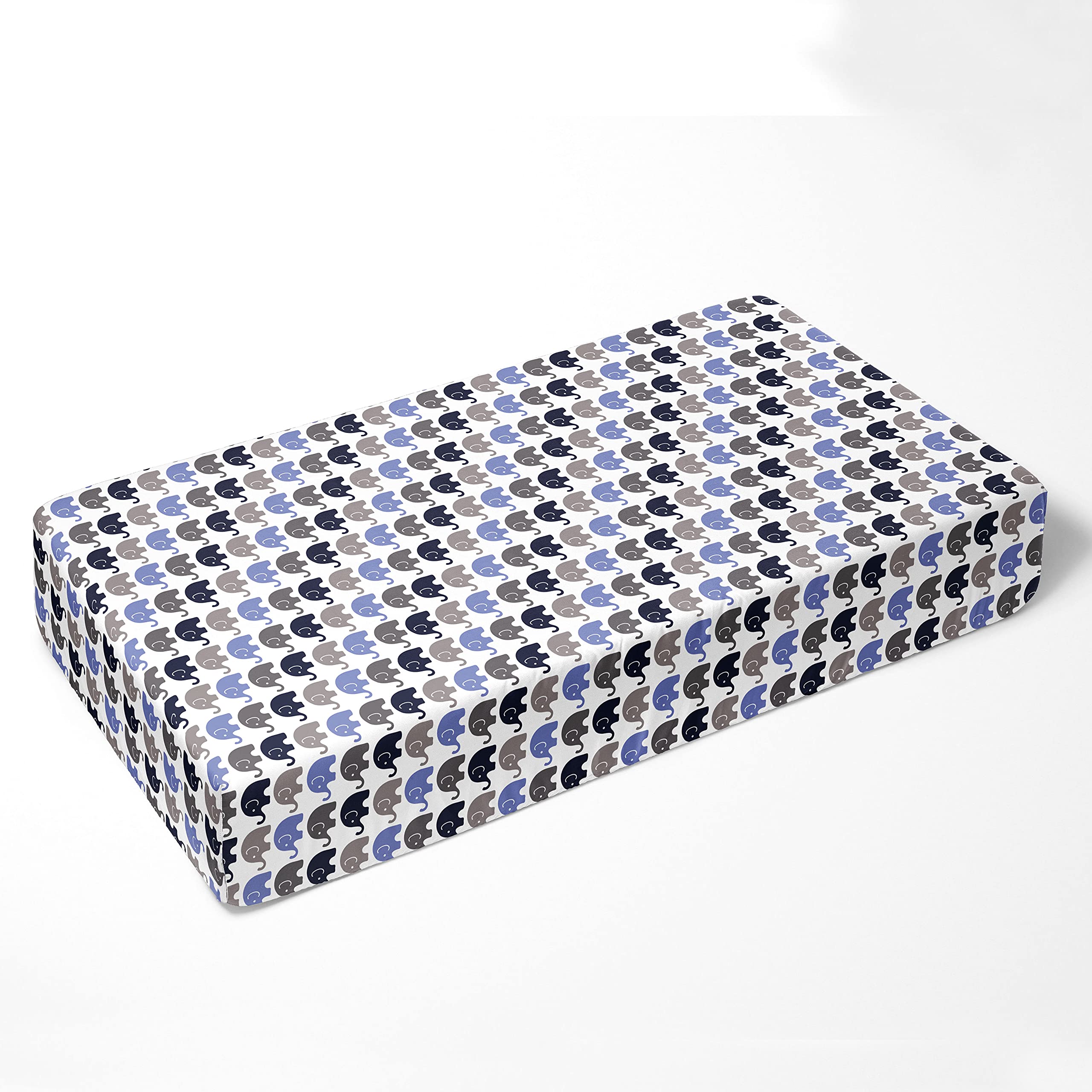 Bacati - Elephant Blue, Navy, Grey 100% Cotton Boys Universal Baby Crib or Toddler Bed Fitted Sheet