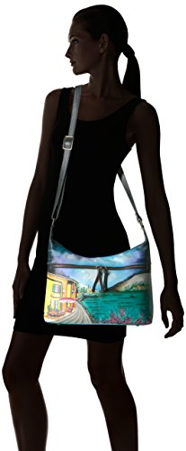 Anna by Anuschka Women's Genuine Leather Medium Shoulder Hobo | Zip-Top Organizer with Side-Zip Pockets | Moon Lit Capri