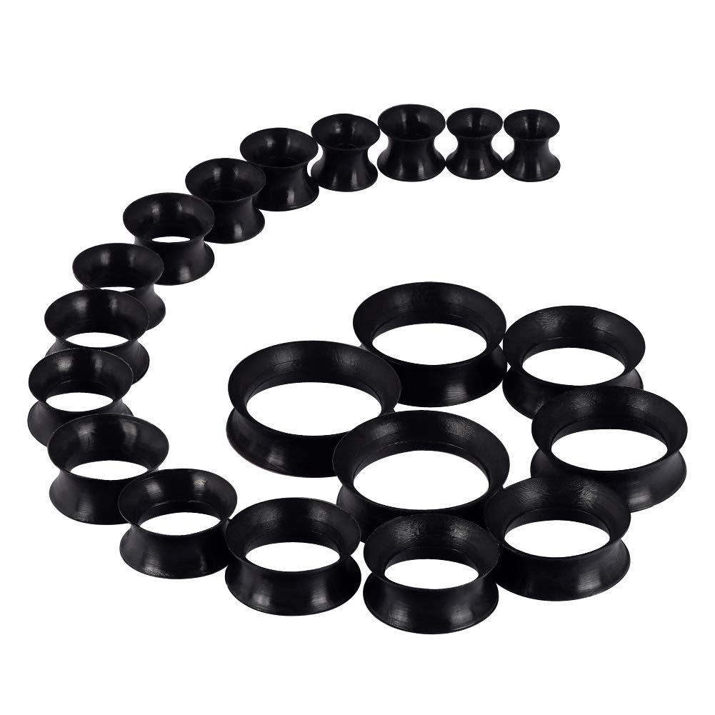 2g-1" 10Pairs Black Silicone Plugs Kit Ear Skins Gauges Soft Ear Expander Tunnels Stretching Set 6-25mm