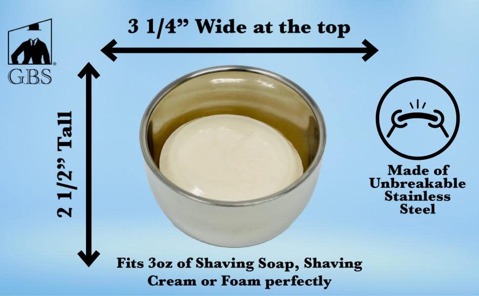 G.B.S Stainless Shaving Soap Bowl, Synthetic Stainless Brush, Luxurious Classy Modern Finish, 3 Pieces