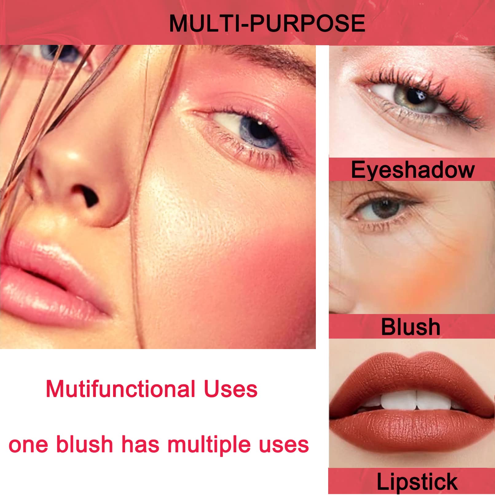 3 Colors Soft Cream Blush Makeup, Liquid Blush for Cheeks, Matte Blush and Lip Paint, Lip and Cheek Tint, Weightless, Long-Wearing, Natural-Looking, Advanced Hazy Feeling
